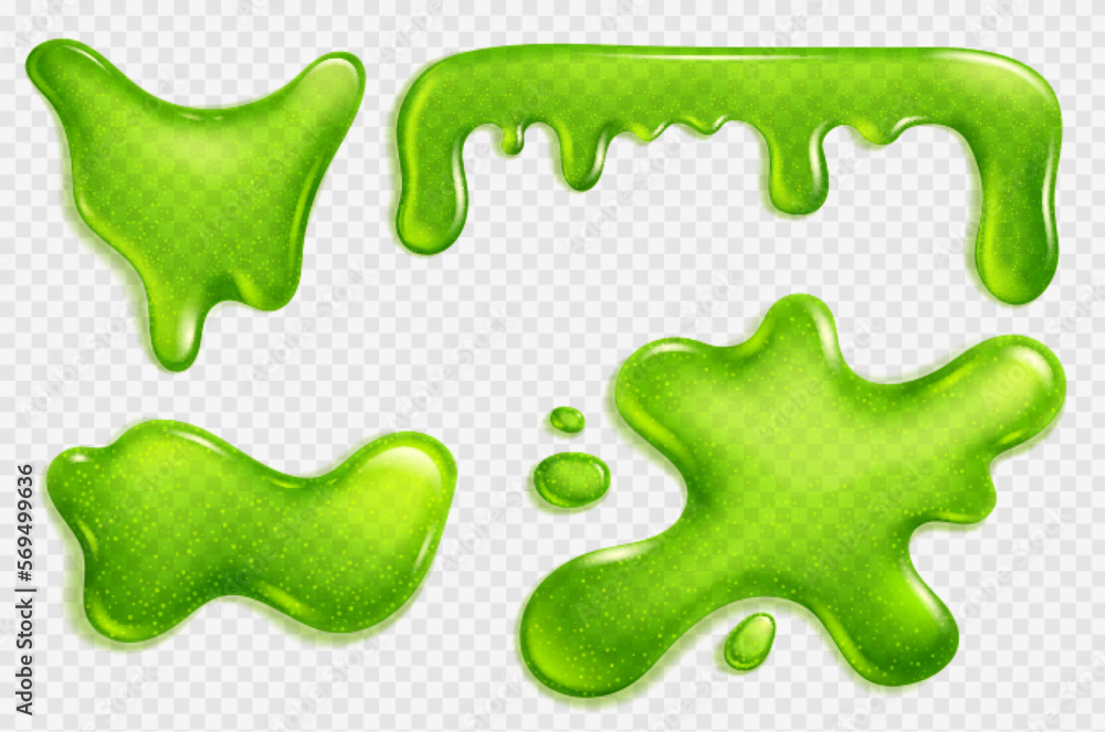 Green slime, jelly stain, liquid dripping snot or glue realistic vector ...