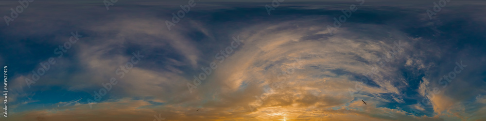 Dramatic sunset sky panorama with Cumulus clouds. Seamless hdr 360 pano ...