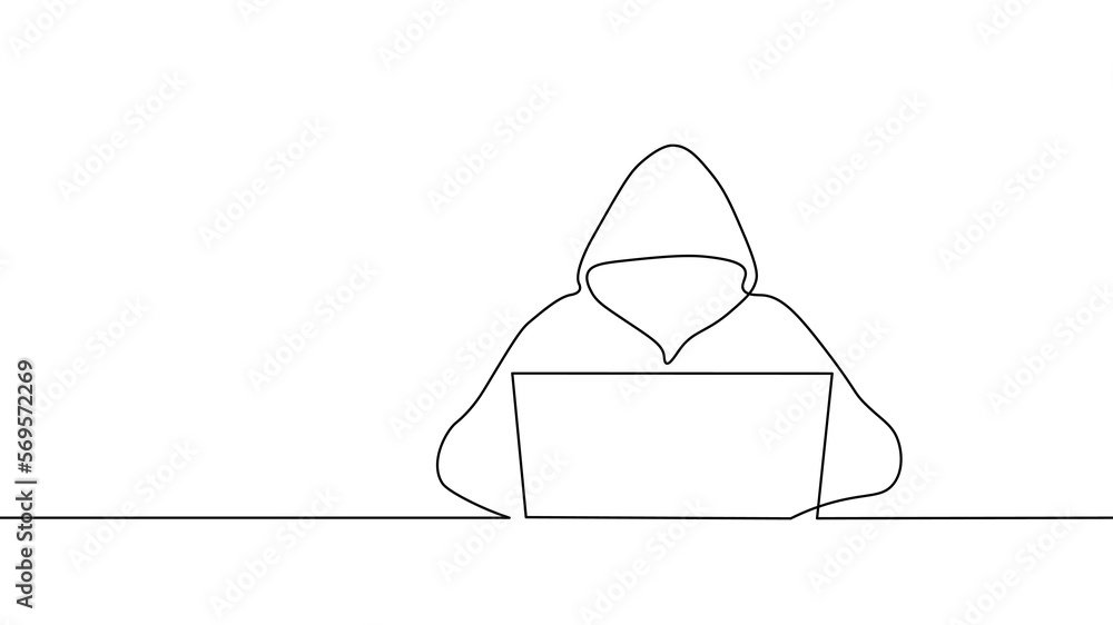 One line continuous hacker cyber security symbol concept. Silhouette ...
