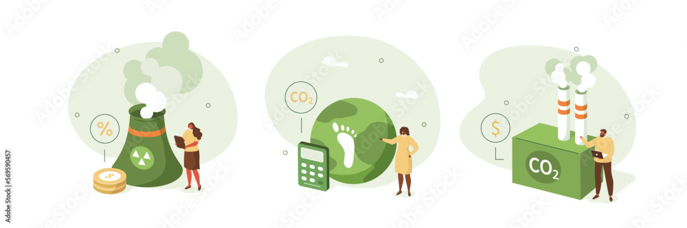 Sustainability illustration set. Characters demonstrating methods of ...