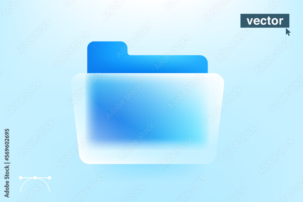 File folder icon in glassmorphism style with gradient, blur and transparency. Vector modern ...