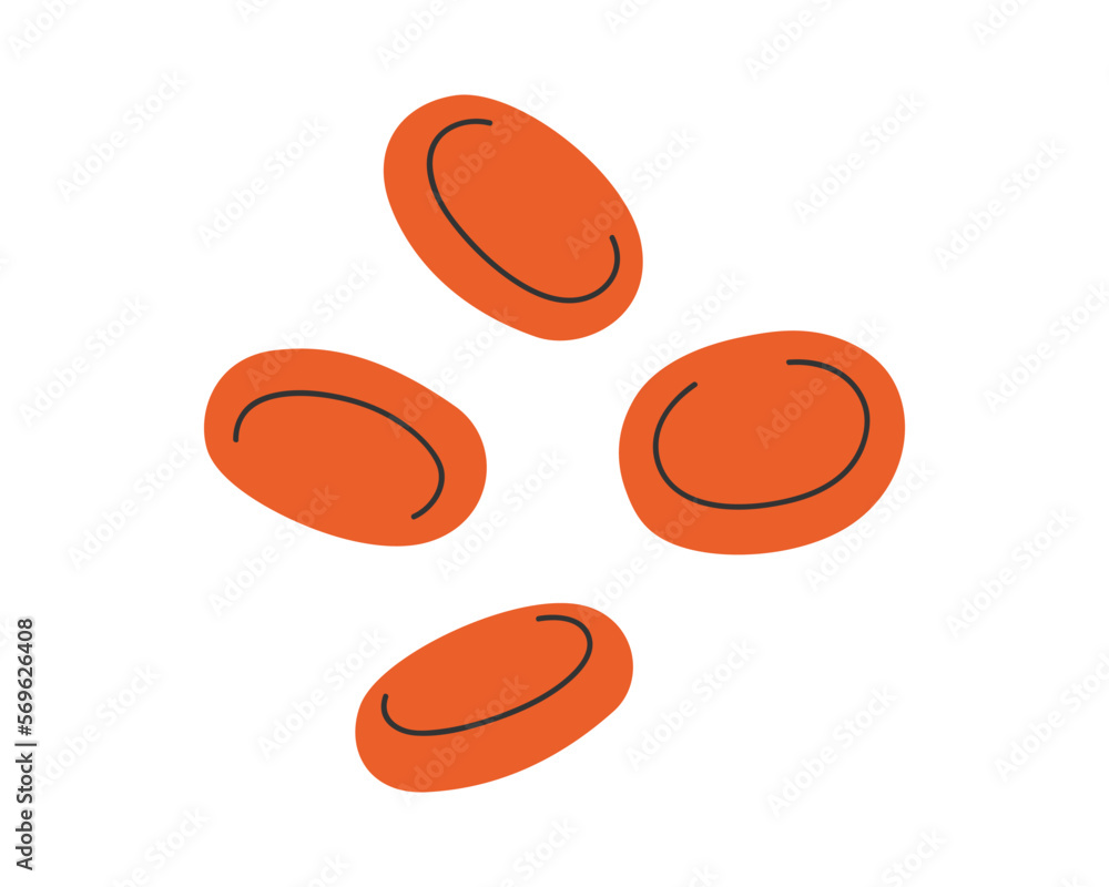 Hand drawn cute illustration set of erythrocytes. Flat vector red blood ...