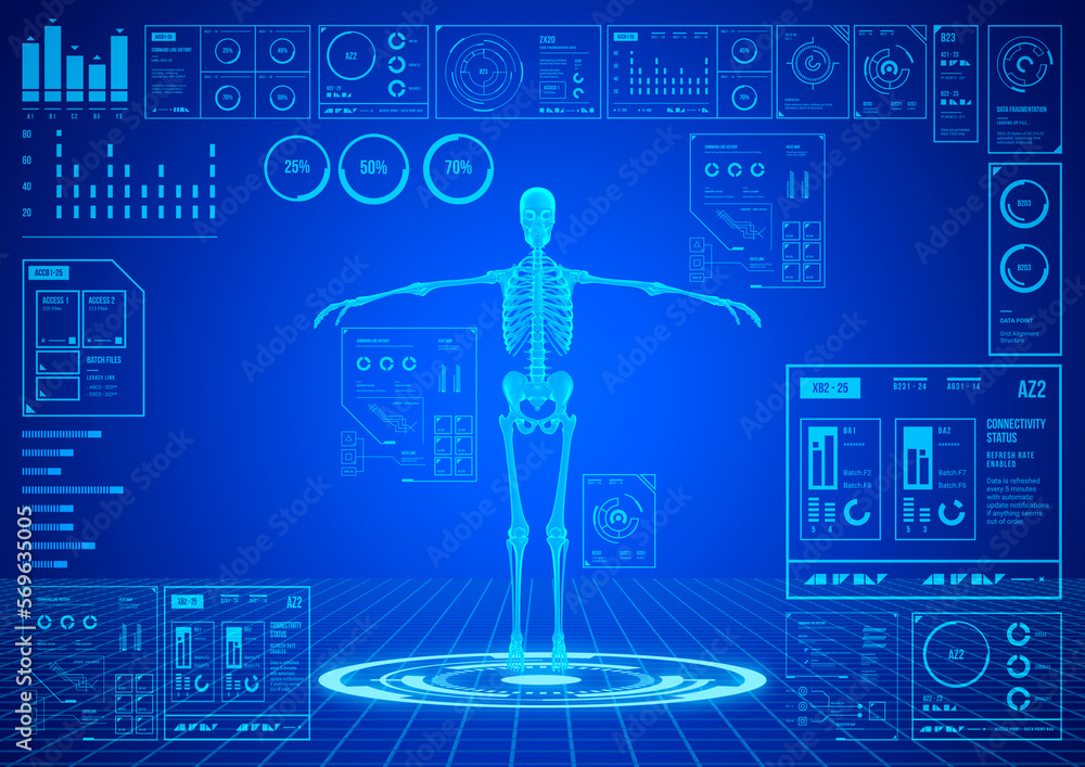 Medical orthopedics interface HUD human hologram scan bone structure ...