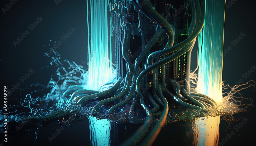 Stock-Illustration „Digital data flow, water flow, hydropower ...