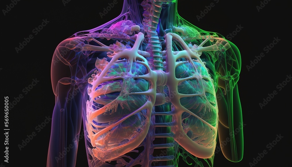 Human lungs 3D illustration of Lungs with bronchi and pulmonars alveoli ...