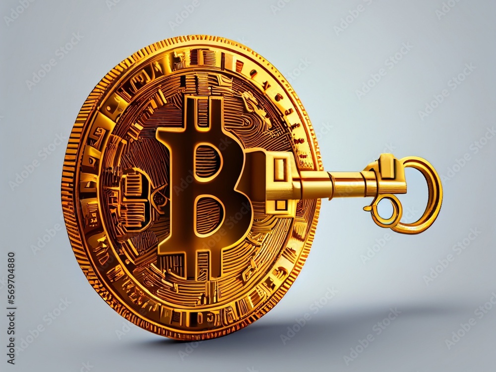 Bitcoin crypto currency lock tresor bank , safe wallpaper , golden background Ai generative ...
