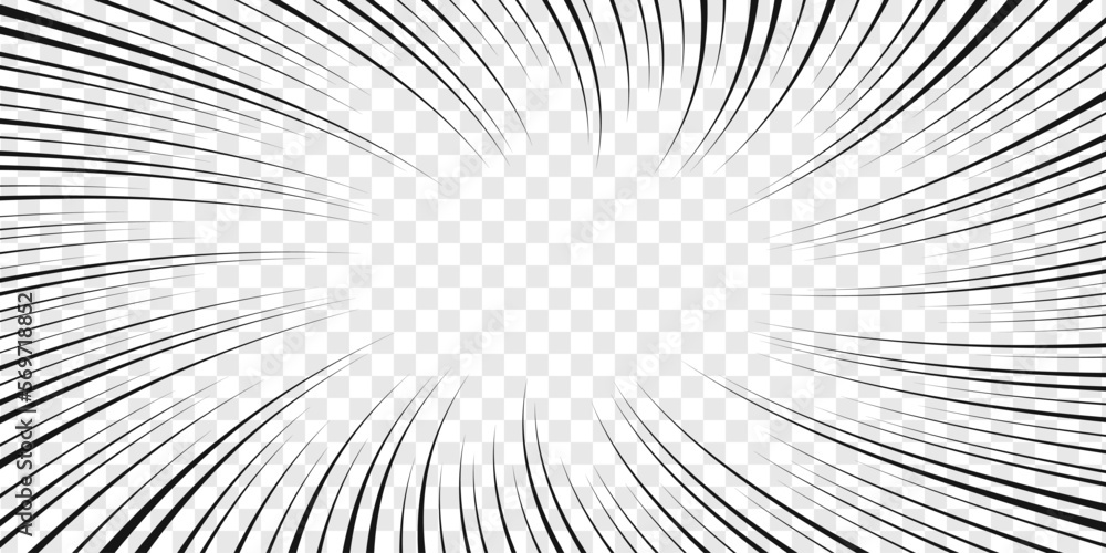 Vortex radial black lines on transparent background. Manga book page ...