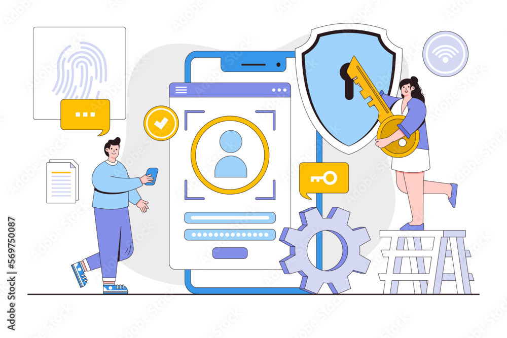 Cyber security vector illustration concept with characters. Data security, protected access ...