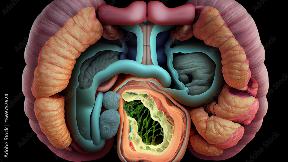 Human pancreas, 3D illustration. Human pancreas anatomy in high detail ...