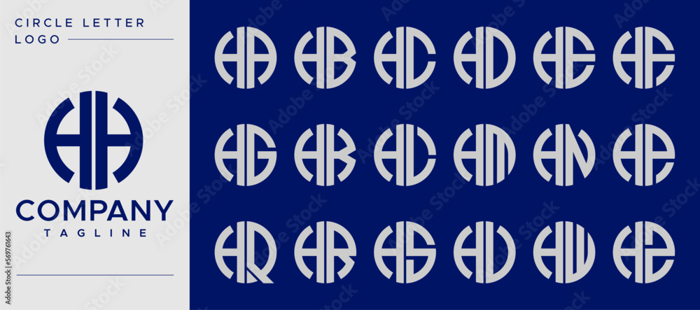 Modern line round circle initial letter H HH logo design set Stock ...