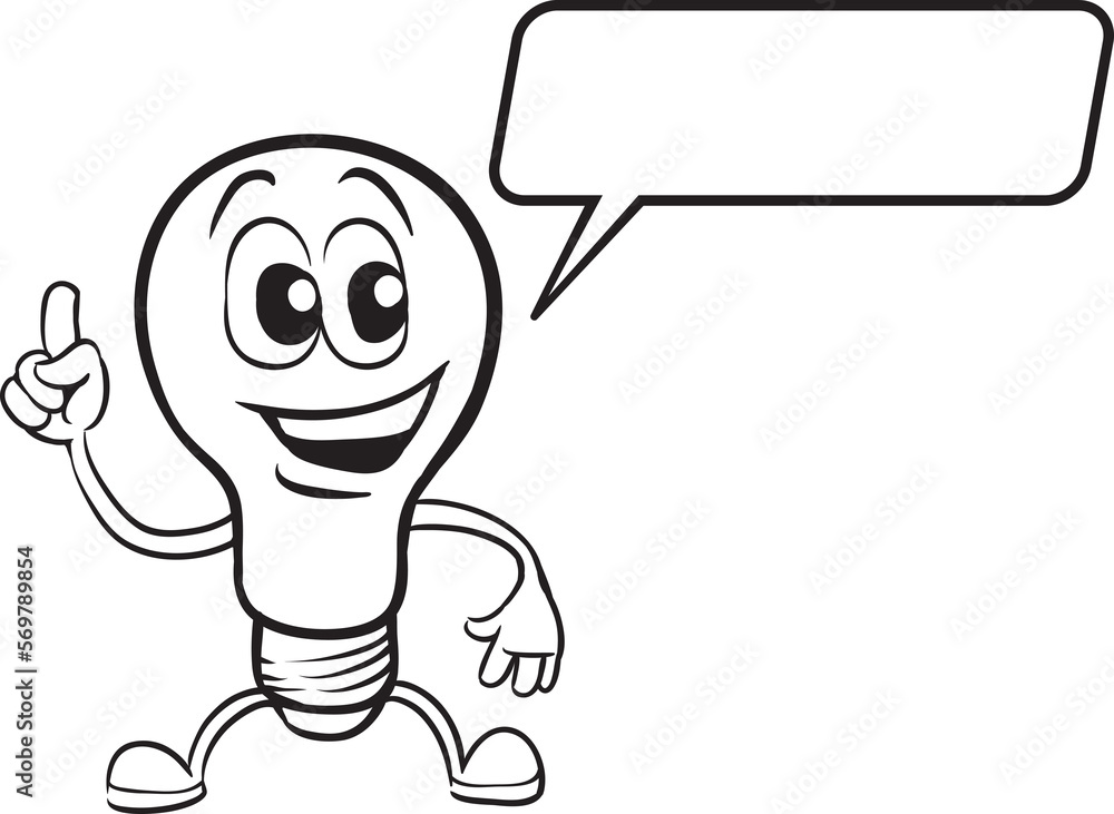 coloring book cartoon light bulb character - PNG image with transparent ...