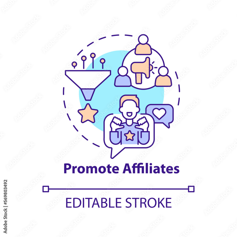 Promote affiliates concept icon. Choose brands and products. Begin ...