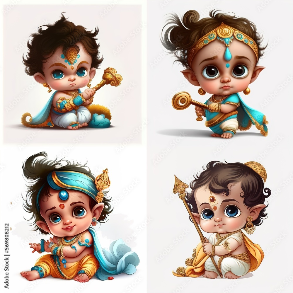 illustration of happy Janmashtami. cute baby krishna animated cartoon ...
