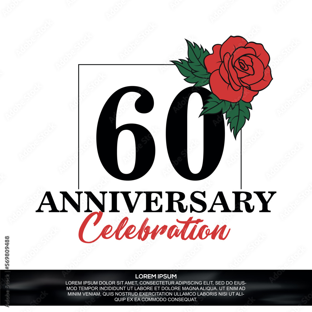 60th anniversary celebration logo vector design with red rose flower ...