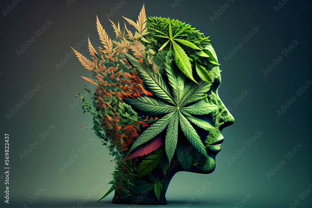 Marijuana head and cannabis consumer symbol as a human face made of ...