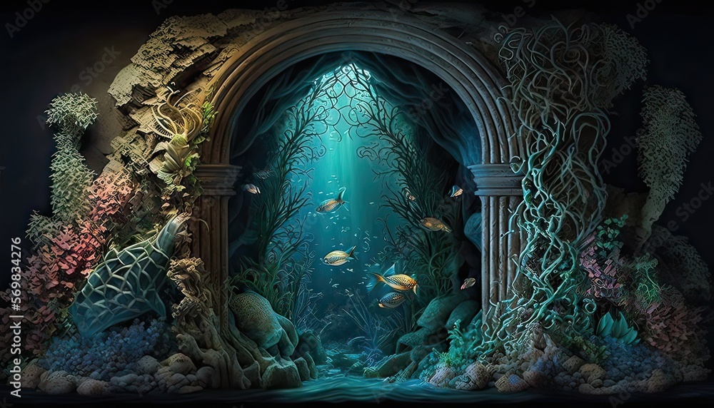 Tranquil and serene underwater grotto filled with coral and sea ...