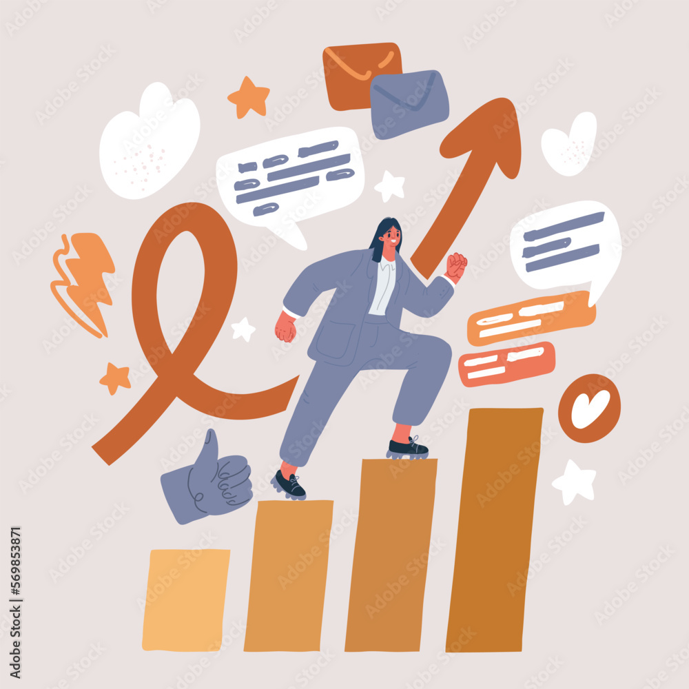 Vector illustration of Career success for woman, female leadership ...