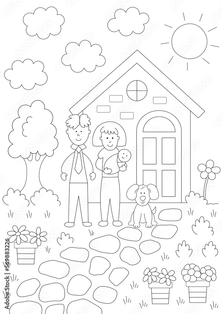 family house coloring page. you can print it on a4 paper Stock ...