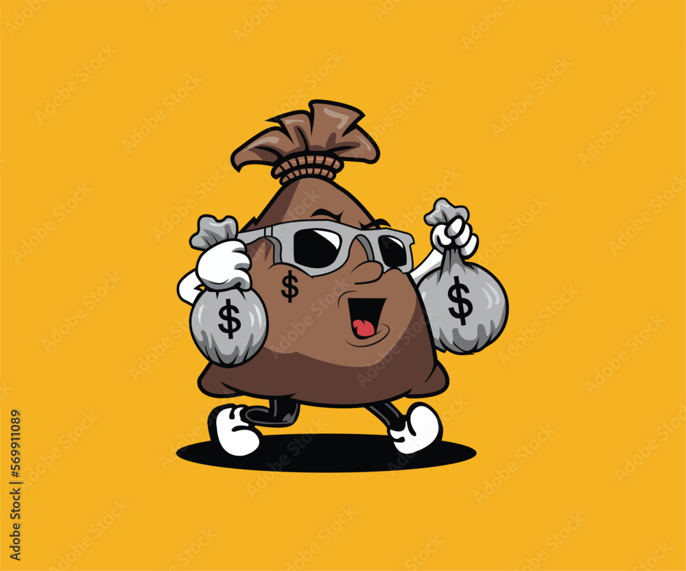 Vector Cute Cartoon Money Bag Character, Fun Mascot Illustration ...