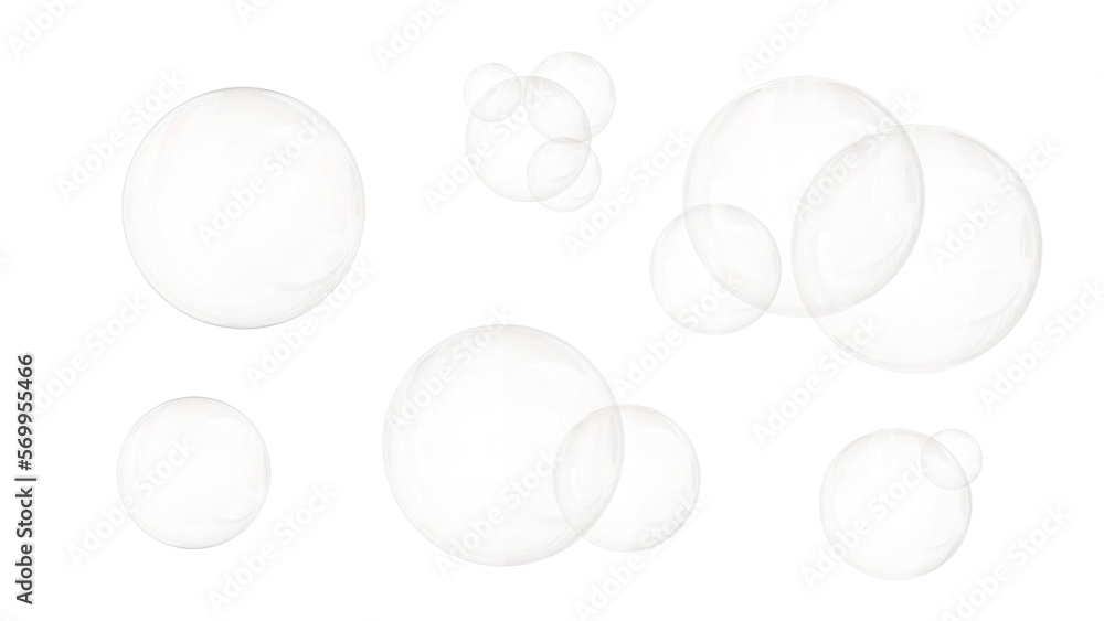 soap bubbles on isolated background. 3D render. Stock Illustration ...