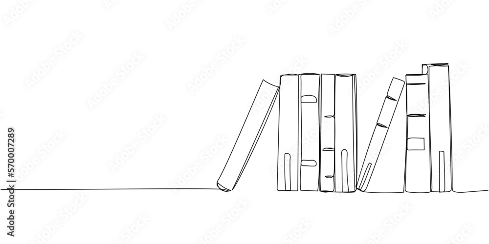 Old books are on the shelf one line art. Continuous line drawing of ...