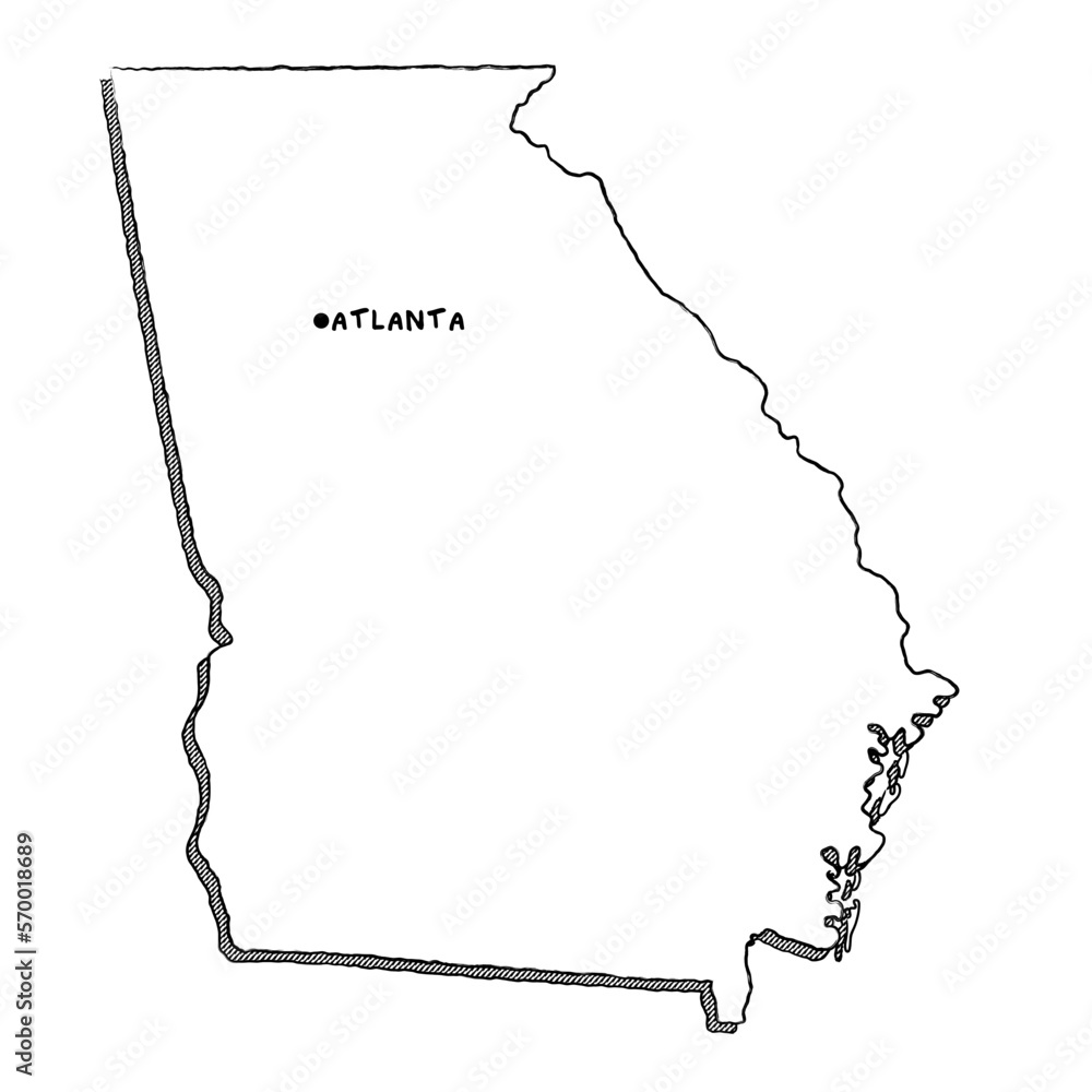 Vector hand drawn map of Georgia GA with main cities. US States black ...