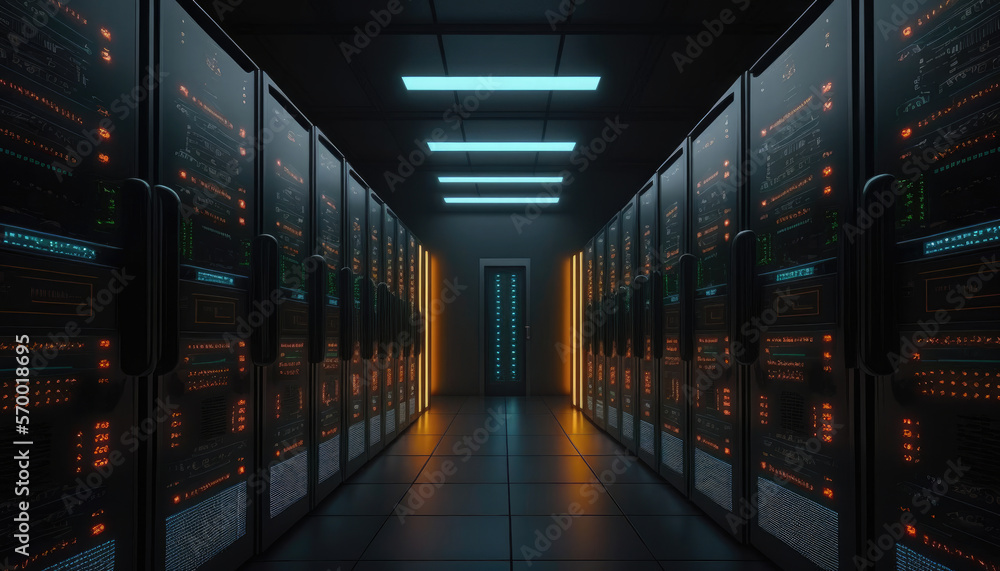 Ilustración de Stock Server racks in server room data center, server room interior Generative AI ...