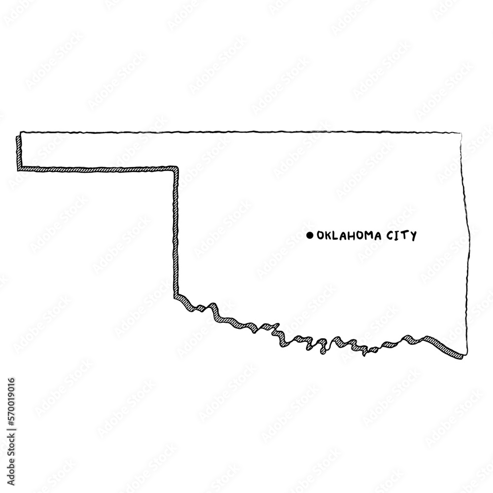 Vector hand drawn map of Oklahoma OK with main cities. US States black ...