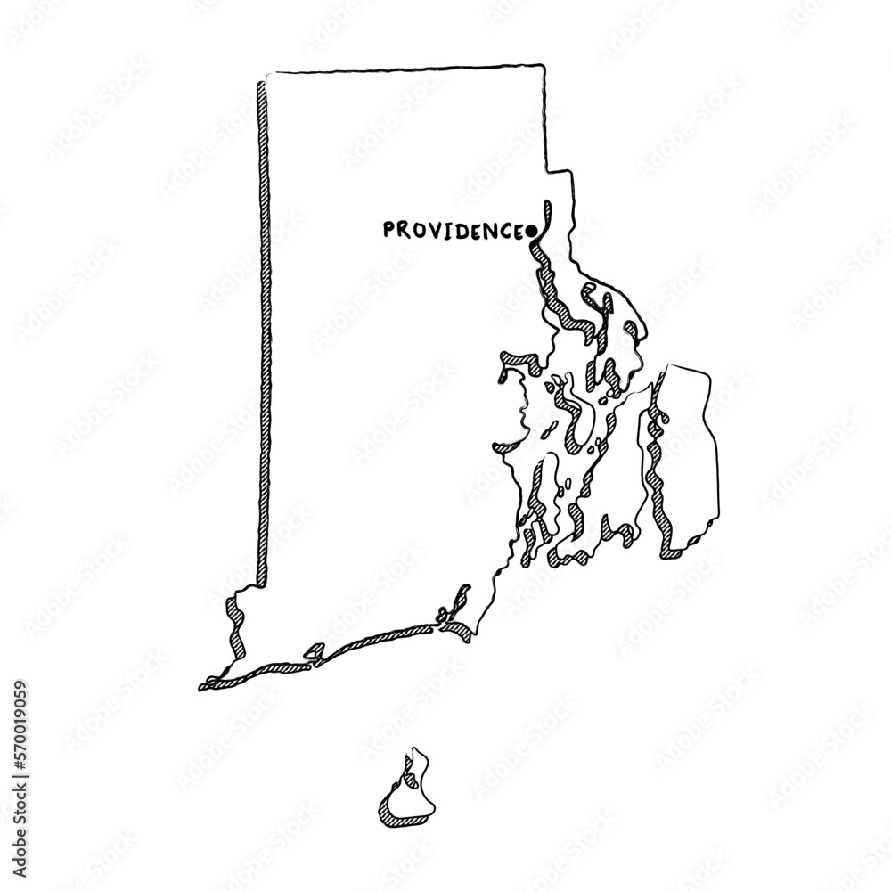Vector hand drawn map of Rhode Island RI with main cities. US States ...