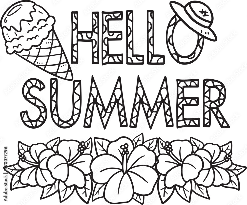 Hello Summer Isolated Coloring Page for Kids Stock Vector | Adobe Stock