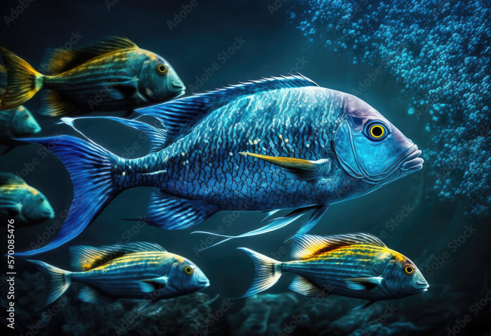 swam of fishes in the ocean created with Generative AI technology Stock ...