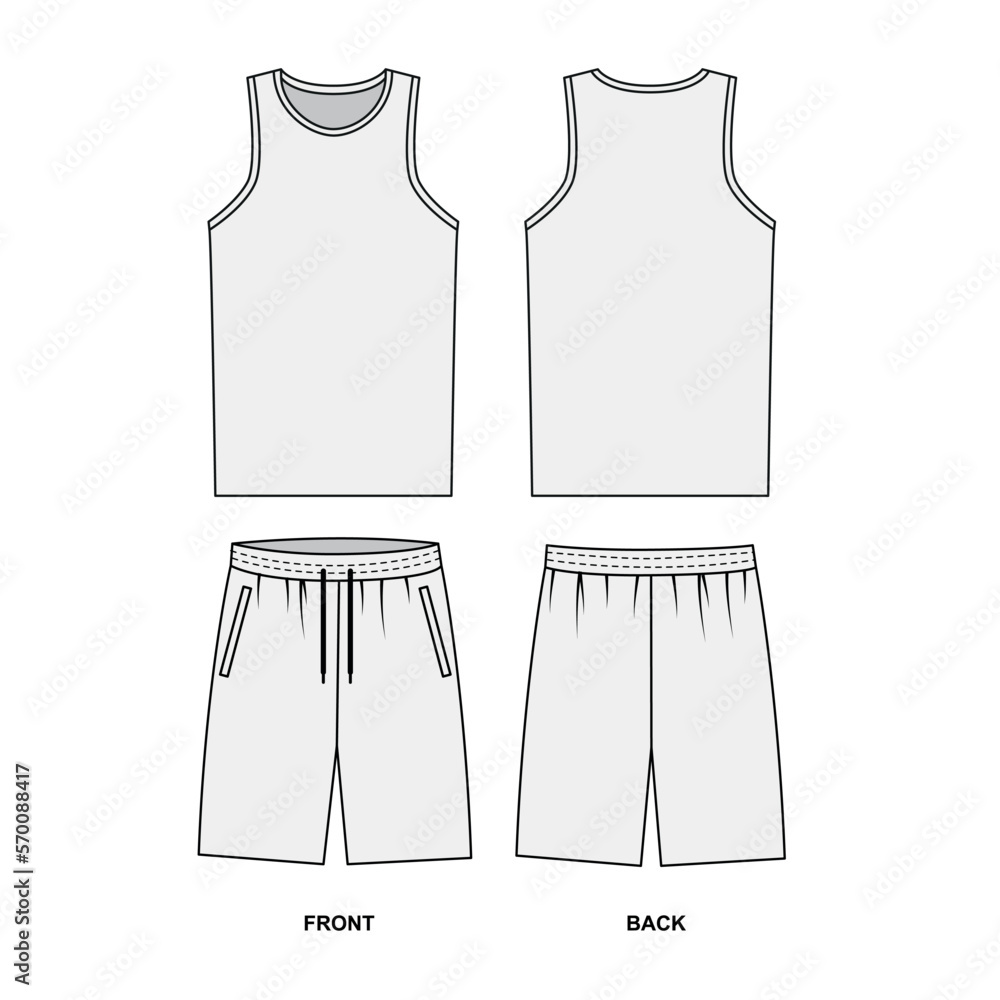 Outline vector drawing of a sports jersey and shorts in white. Sketch ...