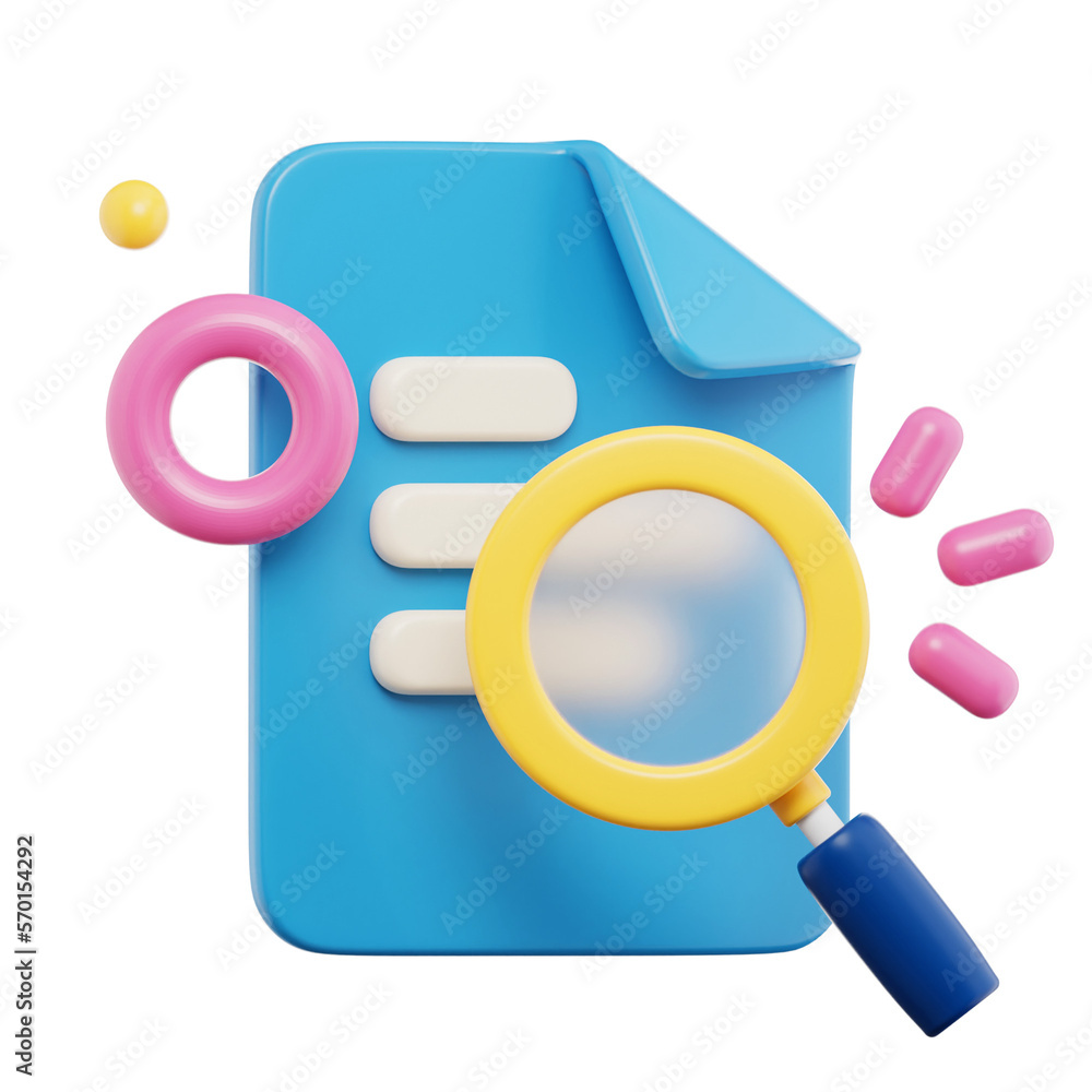 Searching blue document folder 3D Icon Stock Illustration | Adobe Stock
