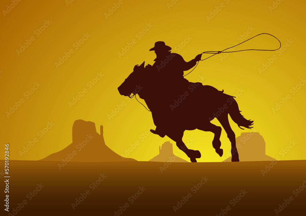 Rodeo competition tournament, sunset background. Vector poster cowboy ...