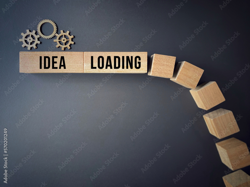 Idea loading text with wooden blocks in progress bar background. Stock ...