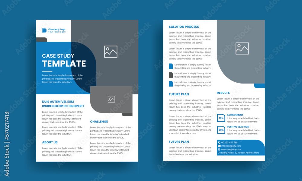 Case study template. Business case study booklet with creative layout. Double side flyer design ...