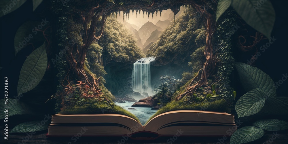 ภาพประกอบ Stock Open book with green nature. illustration. environment ...