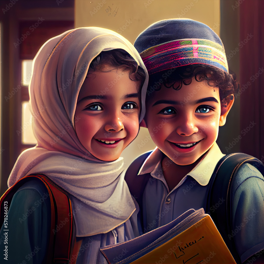 Fictitious arab kids, generative AI Stock Illustration | Adobe Stock