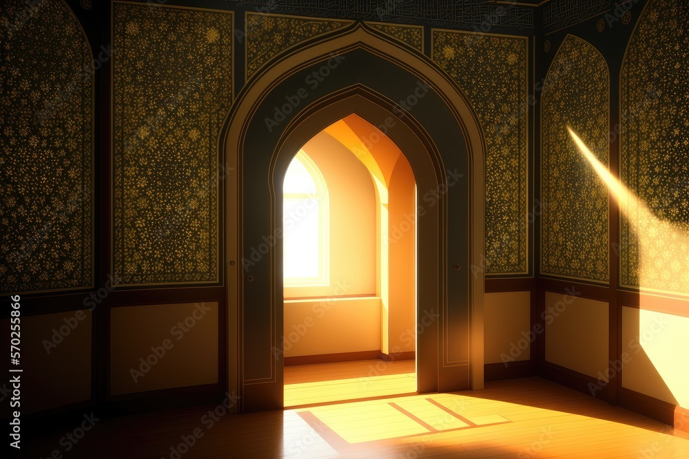 Islamic background painting. Mosque and shadows. Light rays from mosque ...