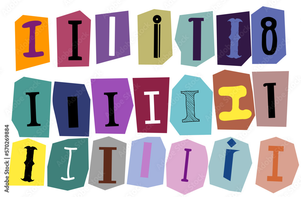 Alphabet i - vector cut newspaper and magazine letters, paper style ...