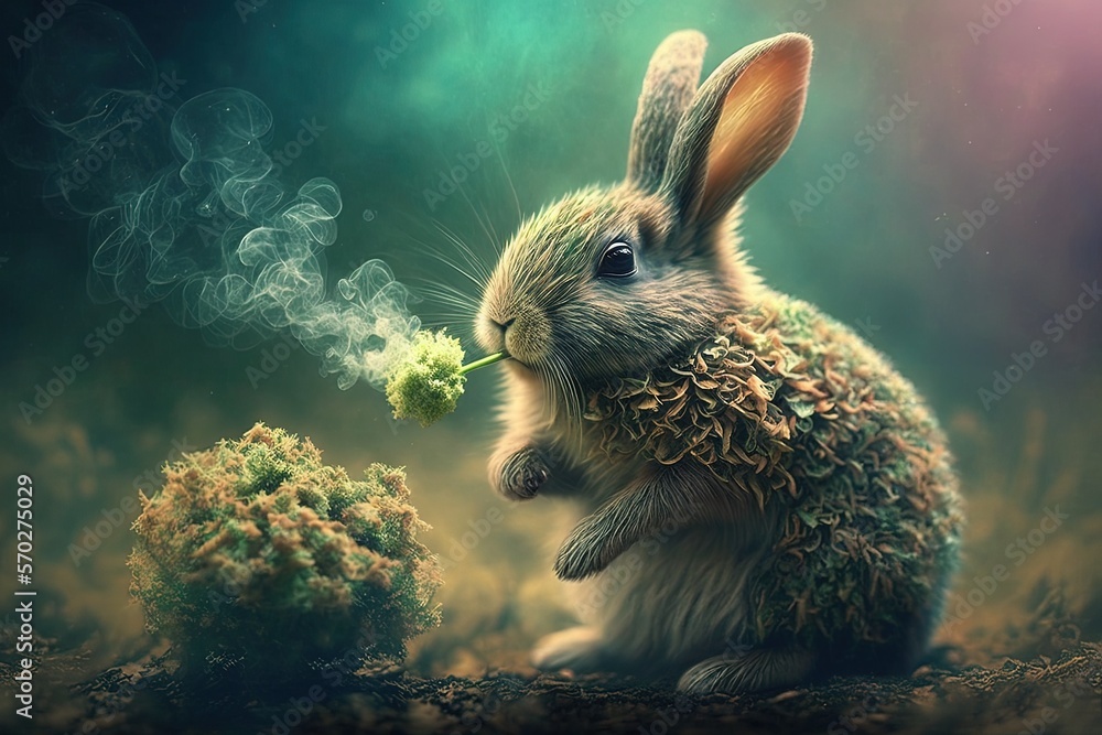 Rabbit hare Animal smoking ganja weed illustration generative ai Stock ...