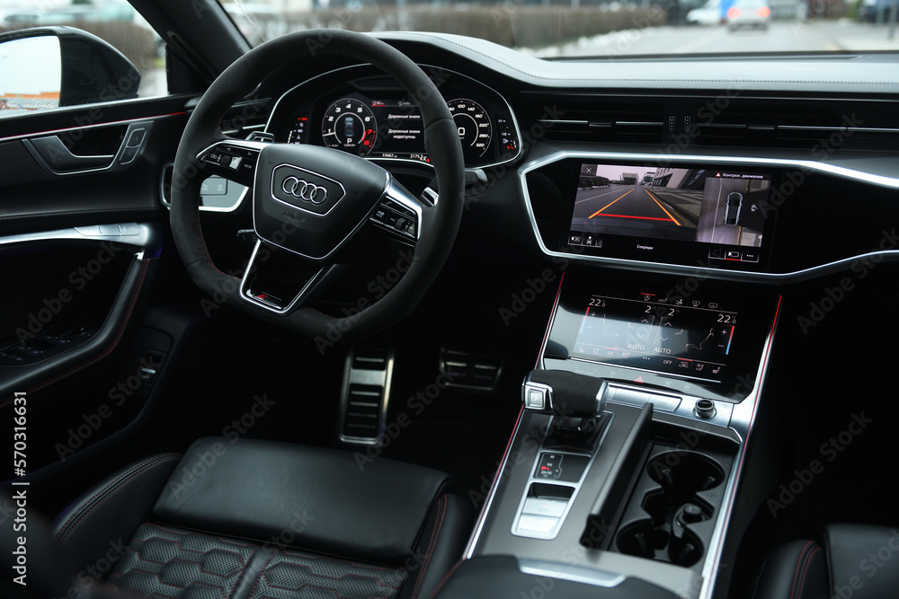 Belarus, Minsk - 24.01.2023: Interior of a premium car Audi RS 7 ...