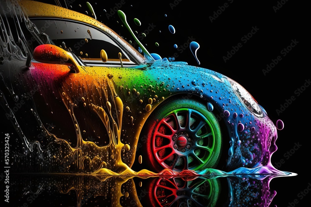 Colorful Paint-Covered Car Close-Up: ZBrush Art Photography of a ...