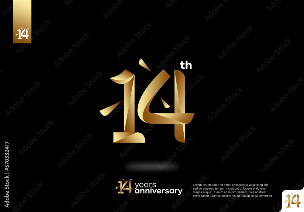 Number 14 gold logo icon design, 14th birthday logo number, 14th ...