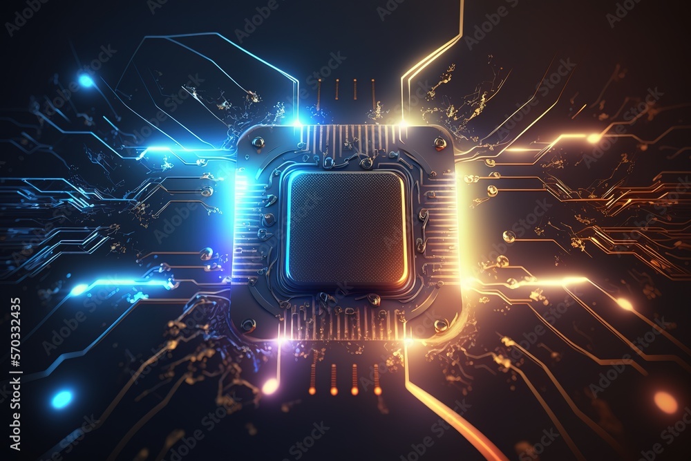 Futuristic Microchip Processor Quantum Computer Big Data Processing Database Concept