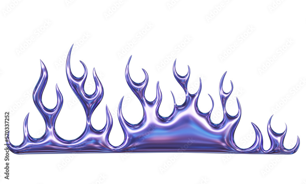 3d chrome metal of y2k fire icon. Flame shape in liquid mercury. 3d ...