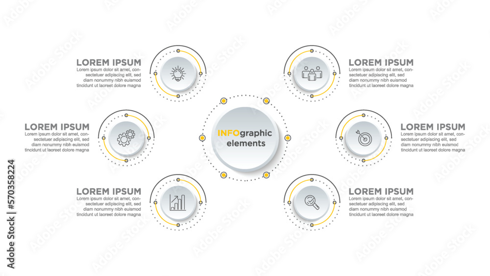 Business 6 step process chart infographics with step circles. Simple ...