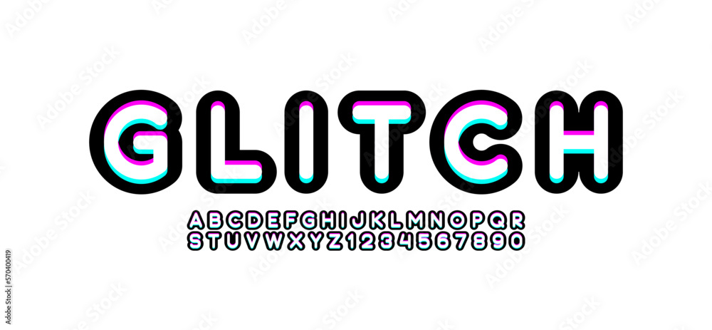 Glitch digital font alphabet, uppercase letters from A to Z and numbers ...