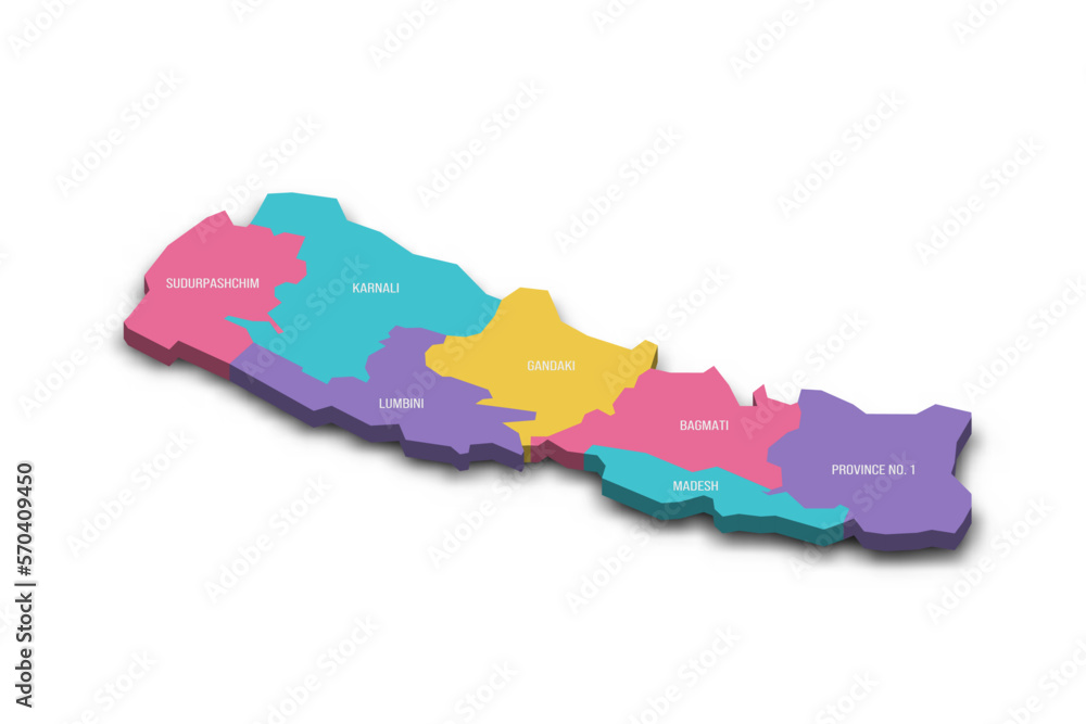 Nepal political map of administrative divisions - provinces. Colorful ...