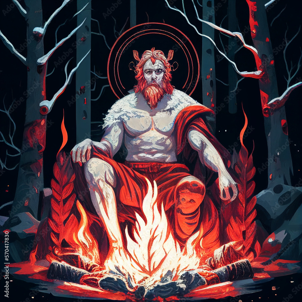 Stock-Illustration „Slavic Mythology God Sitting next to Fire in a Dark ...